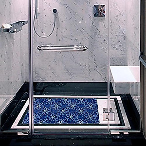 Bath Tub Shower Mat - Anti-Slip PVC Material 15.1x26.8 in, Gentle Cushioning Quick Drying Suction Cups Reliable Solution - Lovely Daisies on a Blue Background Non-Slip Floor Mat