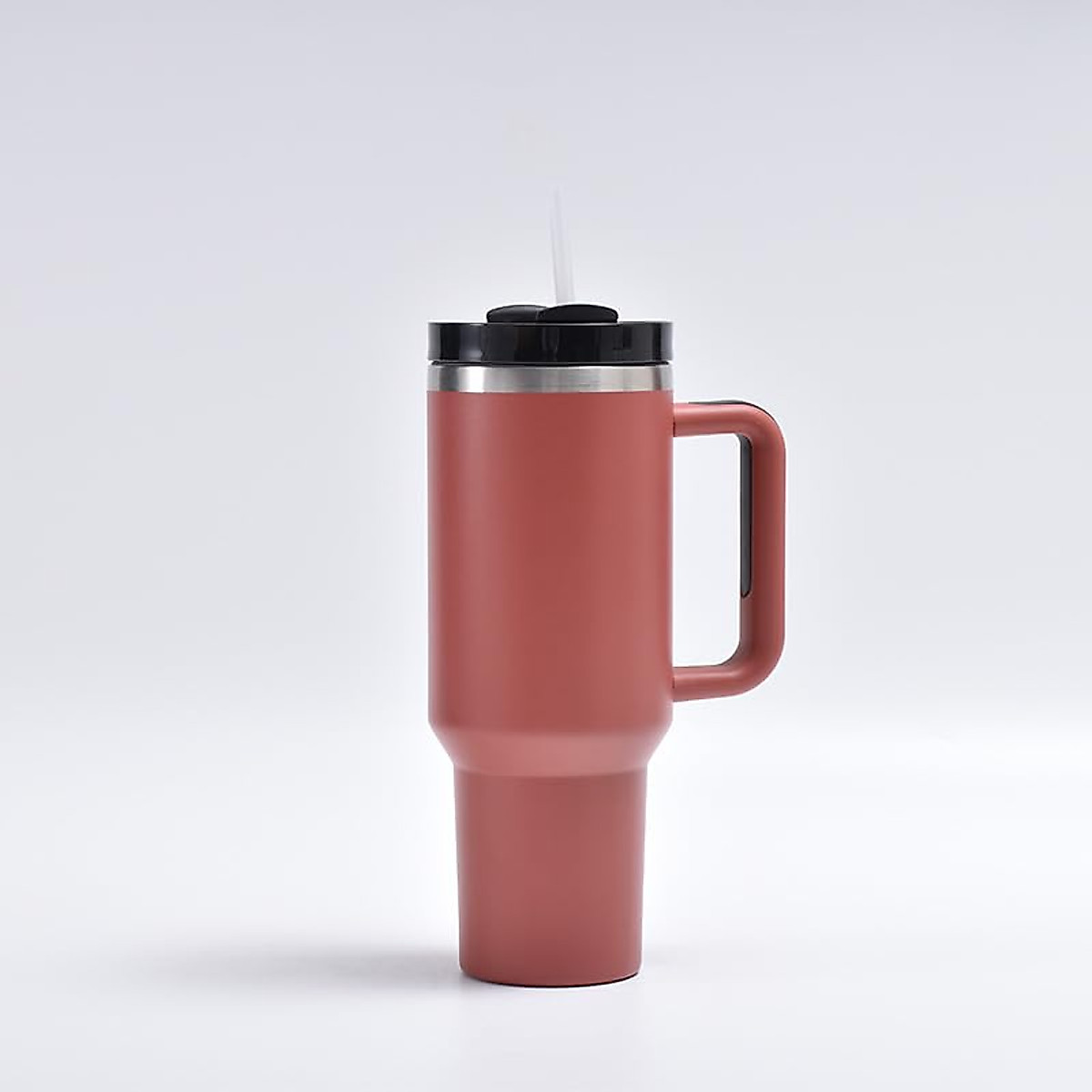 FAMKX 40oz Insulated Travel Mug Tumbler With Handle And Straw,Stainless Steel Double wall Vacuum Thermos Cup Keep Drink Cold and Hot (Brick-red#)