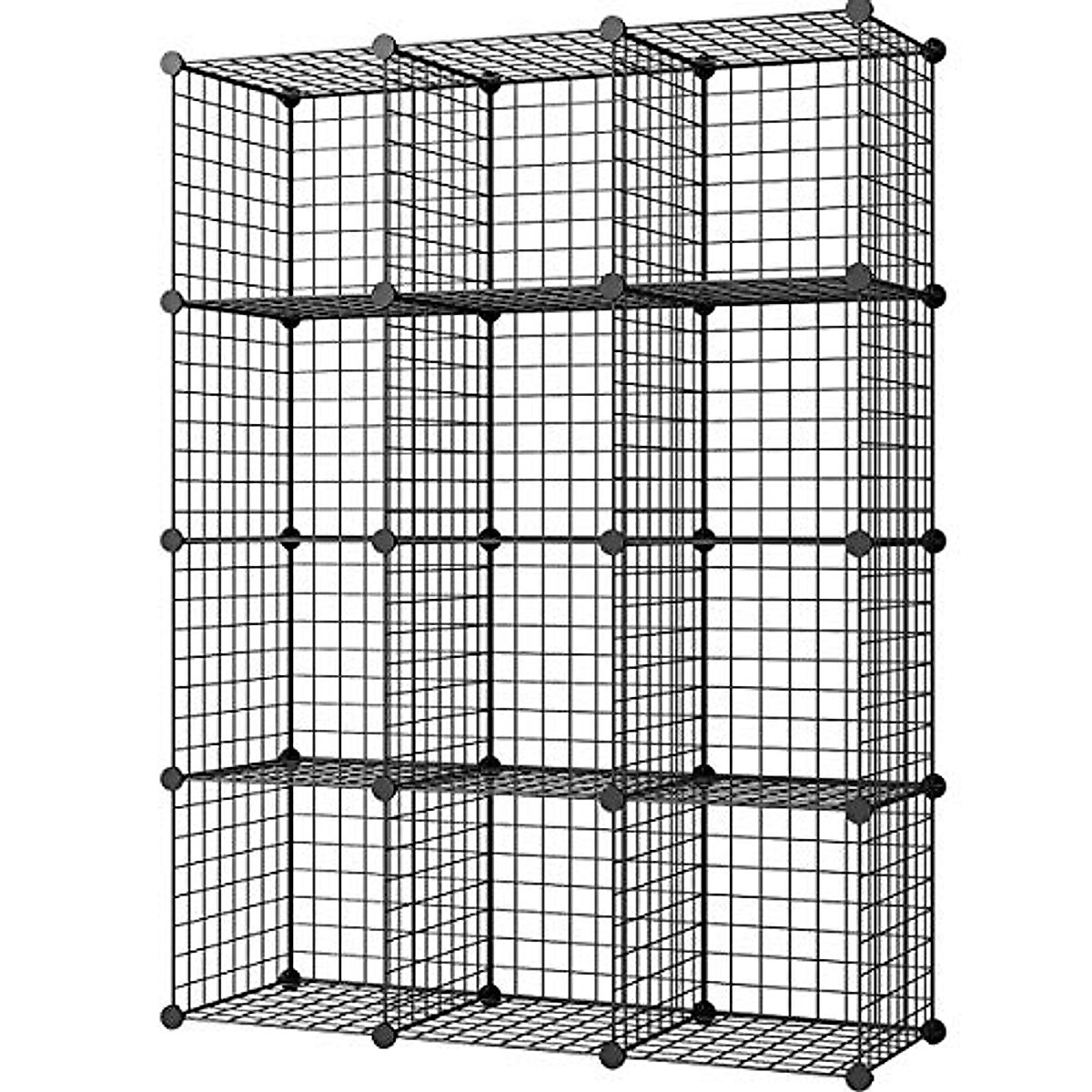 KOUSI DIY Wire Cube Storage, Modular Metal Shelf, Cubby Shelving, Stackable Grid Organizer, 12 Cube, Black