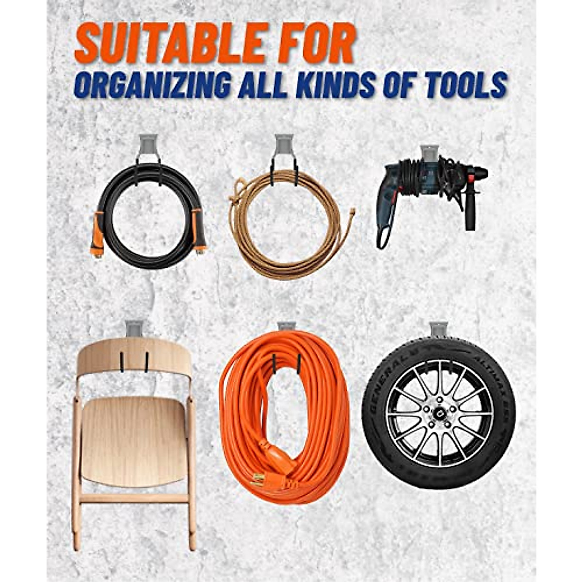 POETISKE Garage Storage Organizer Compact Hook 2PC Wall Mount Heavy Duty Hanger for Cords Ropes Chairs and More