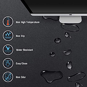 Solucky Leather Mat Desk Pad & Blotter Protector, Flat, Non Slip, 17 x 12 Inches, Black, Ideal for Office and Home