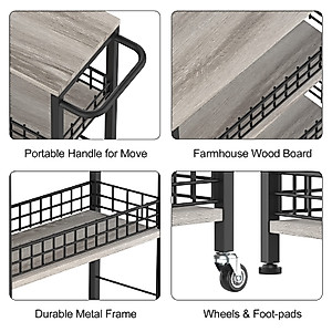 4 Tier Slim Storage Cart Narrow Laundry Cart on Wheels Utility Kitchen Rolling Cart with Wood Tabletop Mobile Shelving Unit Bathroom Storage Organizer Slide Out Rolling Tower for Narrow Spaces