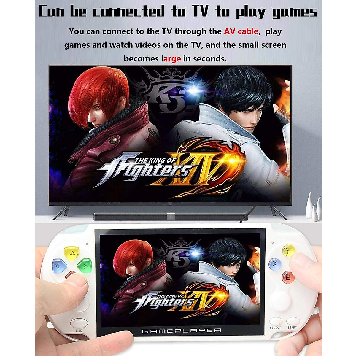 CZT 5.1-inch multi-function video game console color crystal buttons built-in 9600 games MP3MP4 lithium battery game archive AV OUT DV/DC hand-held gaming device (White)