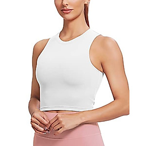 Natural Feelings Sports Bras for Women Removable Padded Yoga Tank Tops Sleeveless Fitness Workout Running Crop Tops A-White