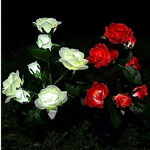 OPDENK Solar Powered Waterproof LED Path Light Simulation Rose Stake Light with 6 Flowers/Pack Outdoor Landscape Lawn Lamp for Garden Home Decoration Patio Yard (Red)