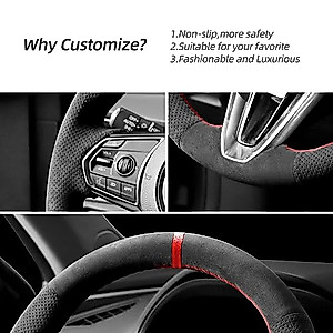 Alfanxi Hand Stitch Alcantara Steering Wheel Cover Compatible with Acura RDX 2019-2023 (Red Stripe)