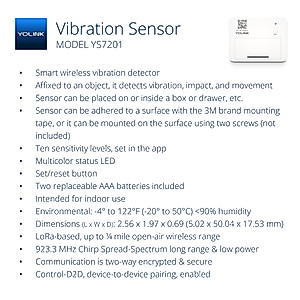YoLink Smart Vibration & Shock Sensor, Generator, Pump Running, Glass Break, Anti-Tamper, Vehicle Alarm, Hub Required
