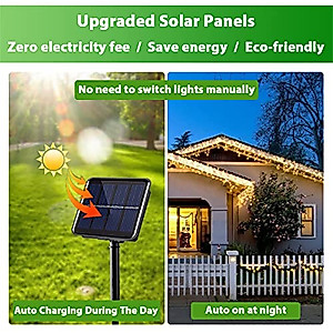 YEOLEH Outdoor Solar Lights String, 2 Pack Each 33FT 100 LED Waterproof Solar Powered Fairy Decorative Lights with 8 Lighting Modes for Porch Balcony Patio Camping Wedding (Warm White)