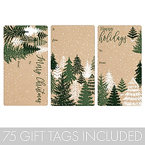 Evergreen Christmas Gift Tags, Self-Adhesive Stickers – 75 Gift Wrap Tags, Peel and Stick Christmas Gift Tags