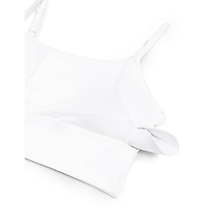 CRZ YOGA Adjustable Longline Sports Bra for Women - V Back Wireless Workout Padded Yoga Bra Cropped Tank Tops White Medium