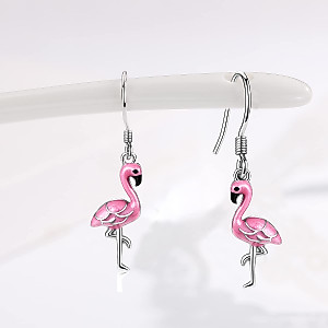 Flamingo Earrings for Women 925 Sterling Silver Pink Flamingo Dangle Drop Earrings Animal Jewelry Christmas Gifts for Women