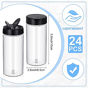 Zhehao 24 Pieces 16 oz Plastic Spice Containers Plastic Spice Bottles Clear Reusable Large Empty Spice Jars Plastic with Shaker Lids for Kitchen Storage Seasoning Powder Herbs Cabinet (Black)