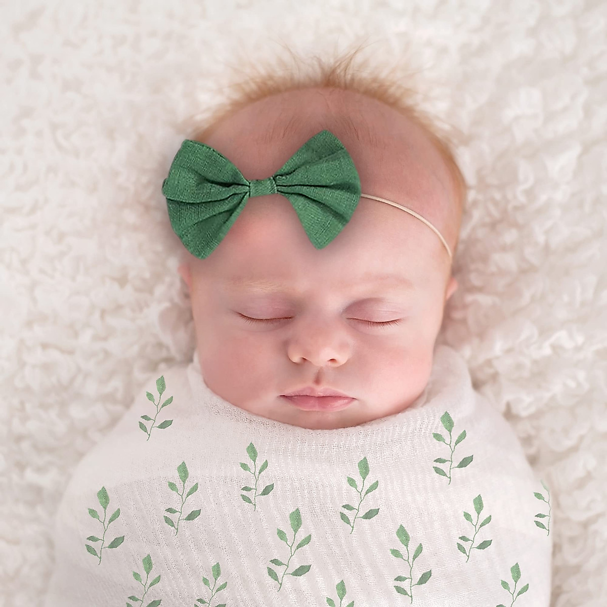 PINNKKU 4-Pcs Organic Cotton Swaddle Set, Baby Muslin Swaddle Blanket, Includes Name Announcement Card, Newborn Swaddle and Hat Set with Matching Bow, Hospital Receiving Blanket, Large 47" x 47”