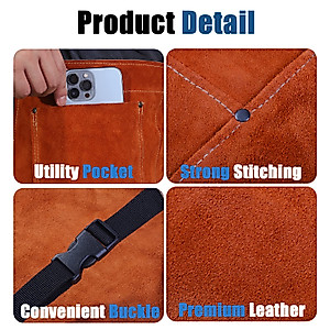 QeeLink Welding Pants - Heat & Flame Resistant Split Cowhide Leather Safety Chaps Leg Protection for Men and Women, Adjustable M to XXXL (Regular 34-Inch)