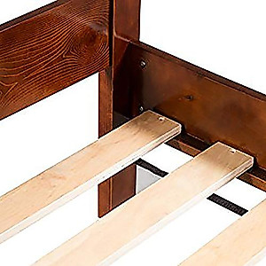 Merax Wood Platform Bed Frame with Storage and Headboard, Wooden Bed Frame, Twin (Walnut)