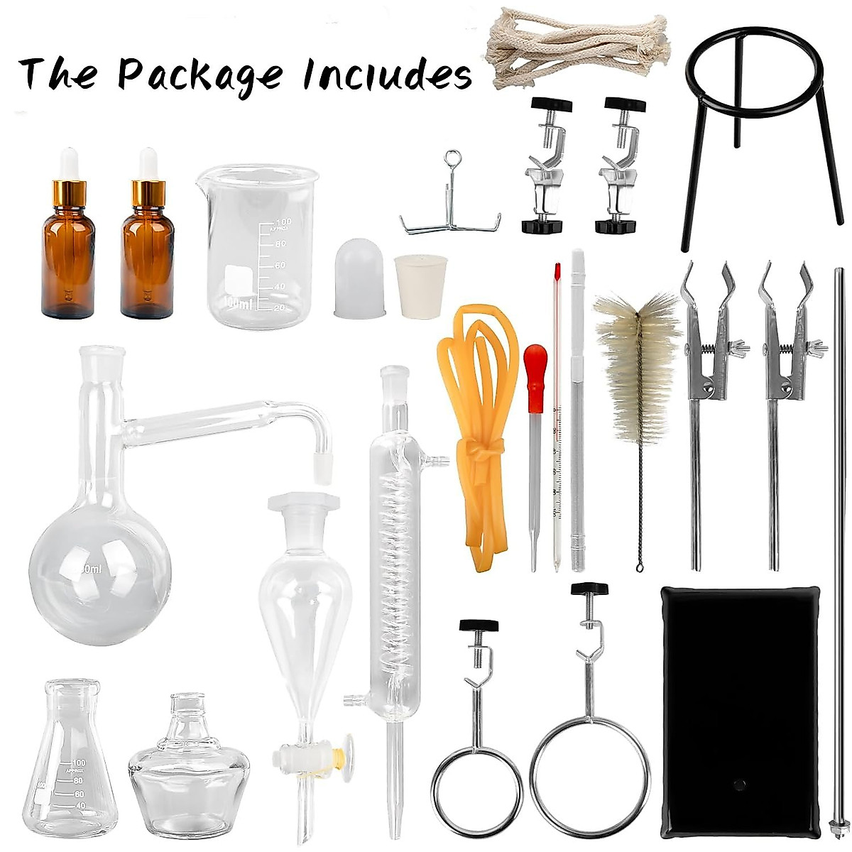 Cherish XT Home Distiller Distilling to Making Your Own Essential Oil, Moonshine, 3.3 Boro Alcohol Distiller Chemistry Lab Glassware Kit,Glass Distilling,Distillation Apparatus 15pcs Set, 500 ML