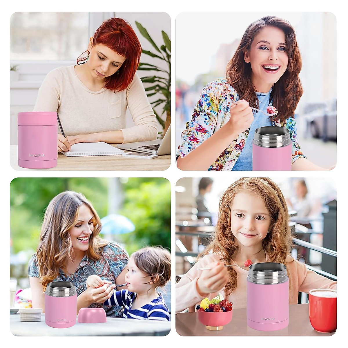 KeyzzAut Insulated Food Container 12oz Vacuum Insulated Food Jar Soup Thermo for Hot and Cold Food Kids Leak-Proof Stainless Steel Lunch Box Food Lunch Container (Pink)