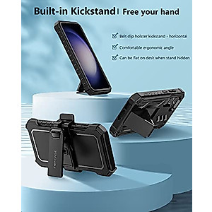 FNTCASE for Samsung Galaxy S23-Plus Case: Heavy Duty Rugged Shockproof Protective Cover with Belt-Clip Holster & Kickstand | Military Grade Protection Durable Phone Case for Galaxy S23 Plus Black