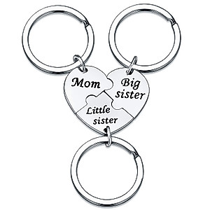 YEEQIN 3PCs/Set Mom Big Sister Little Sister Keychains Set Mother Daughters Matching Heart Pendant Jewley Set