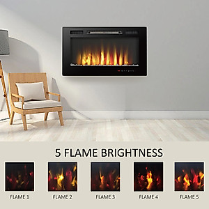 FULEIWO 30 inch Recessed and Wall Mounted Electric Fireplace, Low Noise,Fit for 2 x 4 and 2 x 6 Stud, Remote Control with Timer,Touch Screen,Adjustable Flame Color and Speed, 750-1500W