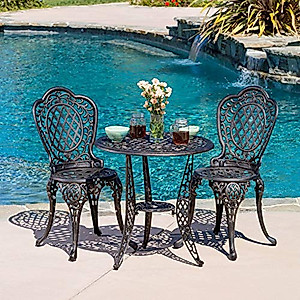 Christopher Knight Home Cole Outdoor Cast Aluminum Bistro Set, 3-Pcs Set, Bronze