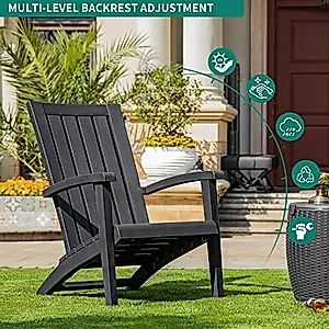 YITAHOME Adirondack Chair for Outdoor Patio, Weatherproof Maintenance-Free Patio Chair, Easy Assembly, Screw Hidden Outdoor Chairs for Patio, Fire Pit, Deck, Yard, Pool, Campfire - 1 Pack, Black