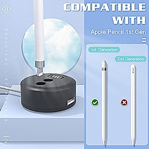 TiMOVO Charging Stand Compatible with iPencil 1st Generation, iPad Pencil Charger with Display Screen, iPad Pen Charging Adapter with 1.2A USB Port, Black