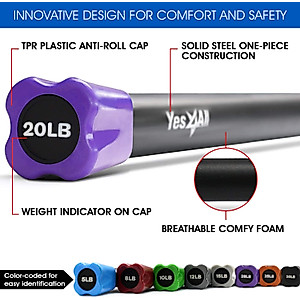 Yes4All Total Body Workout Weighted Pilates Bar, Body Bar For Exercise, Therapy, Aerobics, and Yoga, Strength Training, 20lbs