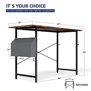 Pamray 47 Inch Computer Desk for Small Spaces with Storage Bag, Home Office Work Desk with Headphone Hook, Small Office Desk Study Writing Table