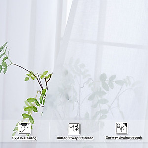 RYB HOME Decoration Extra Wide Linen Look, Sheer Drape, Sliding Grommet White Sheer Curtain Disperse Sunlight for Large Window Treatment Patio Door Bedroom Farmhouse Garden, 100 x 95