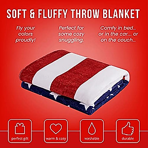 American Flag Throw Blanket, Extra-Large USA Flag Blanket for Patriotic, Men Women and Children, Fleece US Flag Throw Blanket (50in x 60in) July 4th Picnics, Warm and Cozy for Bed Traveling or Couch