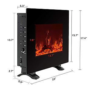 C-Hopetree 22 Inch Wide Electric Fireplace, Wall Mounted or Freestanding Portable Room Heater with Remote and Thermostat