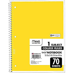 Mead Spiral Notebook, 12 Pack of 1-Subject College Ruled Spiral Bound Notebooks, Pastel Color Cute School Notebooks, 70 Pages
