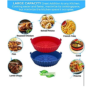 8.5-inch Reusable Silicone air Fryer from Heat-Resistant. Round Silicone Pot for Air Fryer Oven Accessories, (Blue + Red)