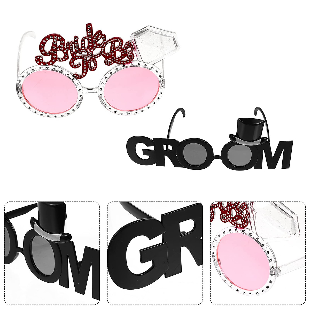 NUOBESTY Groom and Bride Eyeglasses Decorative Bachelor Party Eyeglasses Bachelorette and Bridal Shower Decorations for Party Photo Props, 2pcs