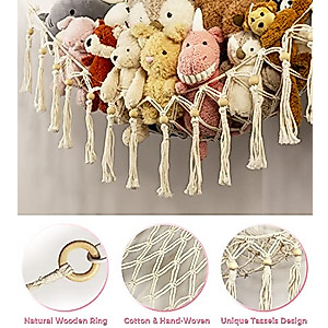 TCGPRO Stuffed Animal Storage - Stuffed Animal Hammock or Net Corner, Boho Stuffed Animal Holder with Tassels, Macrame Hanging Toy Organizer Ideas for Plush Display, Kids Room Bedroom Decor