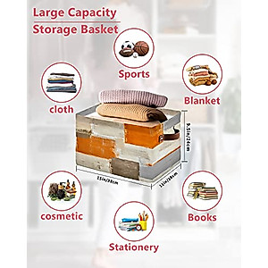 Orange Grey Oil Painting Storage Bins 1 Pack, Large Waterproof Storage Baskets for Shelves Closet, Burnt Orange Geometry Abstract Art Storage Basket Foldable Storage Box Cube Organizer with Handles