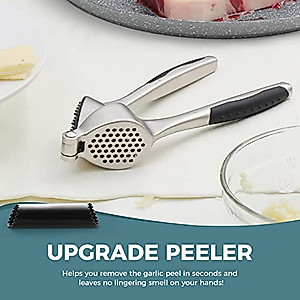 KITEXPERT Garlic Press, Premium Garlic Mincer with Ergonomic Grip Handle, Professional Garlic Presser Crusher and Peeler Set, Sturdy Ginger Press for Nuts & Seeds, Easy to Clean and Dishwasher Safe