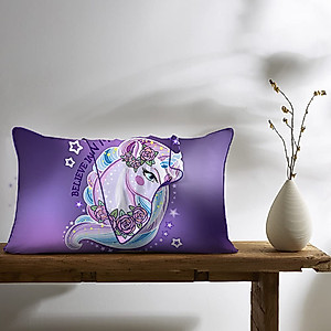 BlessLiving Satin Pillowcase for Hair and Skin Purple Unicorn Silk Pillow Shams with Envelope Closure Set of 2 Pack Slip Pillow Cases for Girls Women Gifts (Standard(20''x26''))