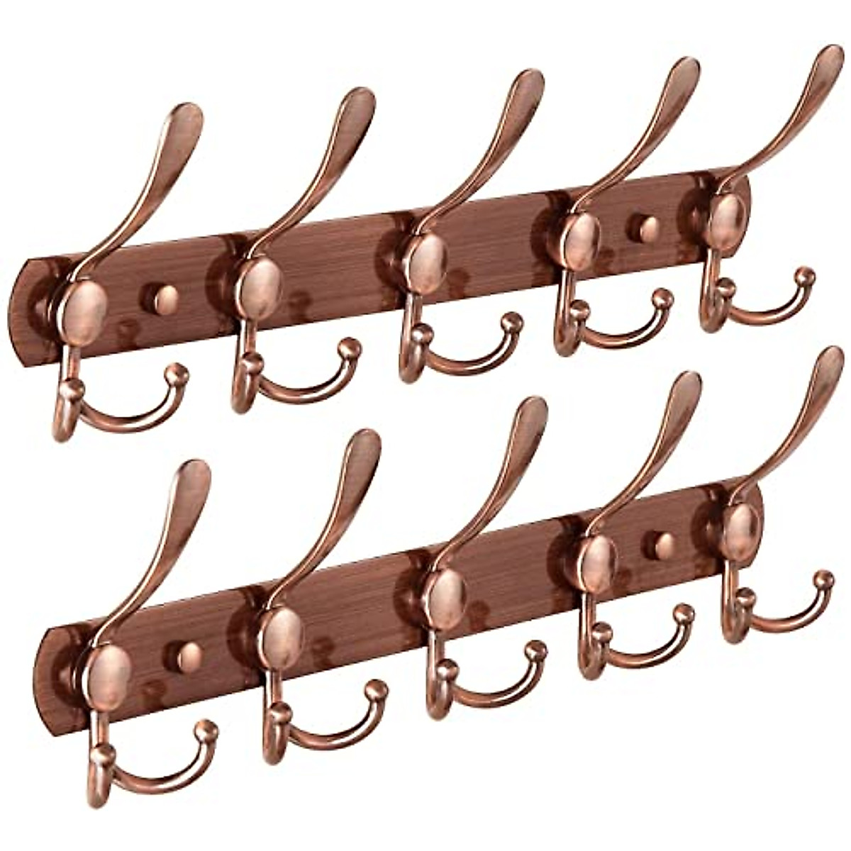 FairyCity Coat Rack Wall Mounted, Metal Heavy Duty Coat Hooks Rail,5 Tri Hooks Wall Coat Hanger Rack for Bedroom,Bathroom Dorm Hanging Towel Clothes Hat Jacket etc (Bronze-2 Pack)
