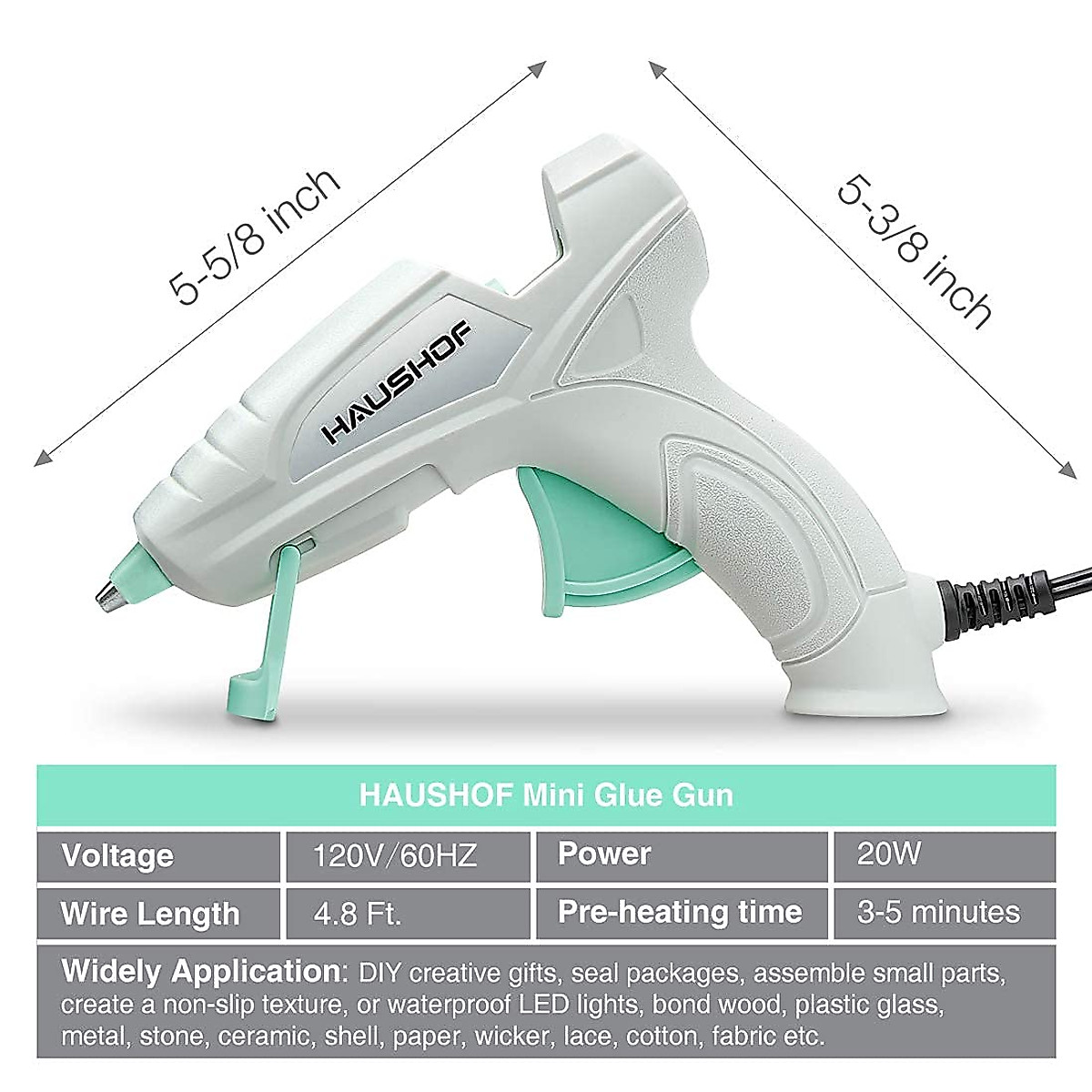 HAUSHOF Mini Hot Glue Gun Kit with Hot Glue Sticks (20-Piece), for Home Decoration & Crafts & Quick Repairs, 20W, 120V