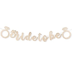 Bride to Be Banner, NO DIY Glitter Gold Bridal Shower Decorations Pre-Strung Bride to Be Banner Bunting Garland Hanging Backdrop for Wedding Engagement Bachelorette Party Decor