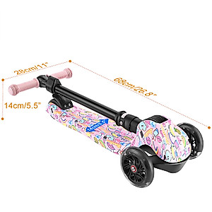 WeSkate Kids Scooter, 3 Wheel Scooter for Kids with Foldable Adjustable Height, Learn to Steer with PU LED Flashing Wheels for Child Age 3-12