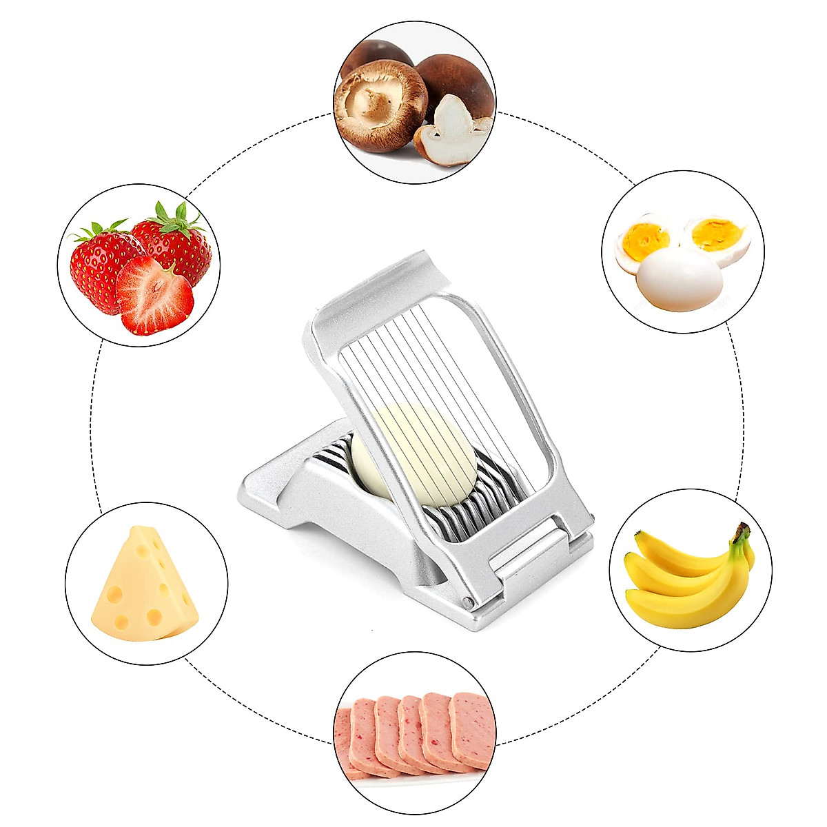 2 Packs Egg Slicer, Stainless Steel Wire Egg Slicer for Hard Boiled Eggs, Heavy Duty Aluminum Base Metal Egg Cutter for Egg Strawberry Soft Fruit & Food, Dishwasher Safe (Silver Color)