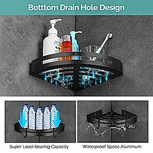 SORGMACH Shower Shelf Corner Adhesive Bathroom Shower Caddy Storage with 4 Removable Hook Holder Sholder Shelf for Wall Toilet Dorm No Drilling Wall Mounted Organizer Basket Kitchen-2 Pack