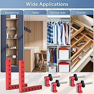 Mikego 90 Degree Clamp, Corner Clamp, Right Angle for Woodworking, 4 Pack 5.5"x 5.5" Aluminum Alloy Woodworking Corner Clamps, for Picture Frame, Cabinet, Drawers with 4 Clamps & Gaskets and Gloves