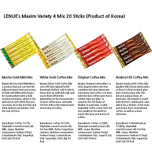 Korean 3 in 1 Instant Coffee Variety Sample Packets with Gift Box Set, Camping Essentials, Maxim Instant Coffee Mix Combination 20 Sticks