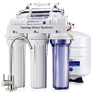 iSpring RCC7U 75GPD 6-Stage Under Sink Reverse Osmosis RO Drinking Water Filtration System and Ultimate Water Softener with UV Ultraviolet Filter