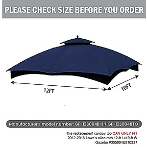 SCOCANOPY Replacement Canopy Top for The Lowe's Gazebo Model #GF-12S004B-1 / GF-12S004BTO (Navy Blue)