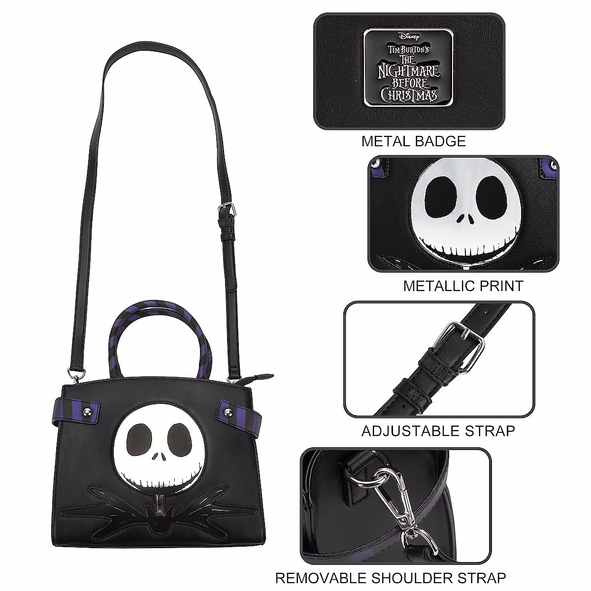 Bioworld Nightmare Before Christmas Jack Skellington Movie Character Black Purse